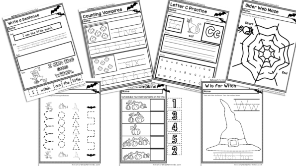 Halloween No Prep Kindergarten 65 Page Worksheet Book – Miniature ...