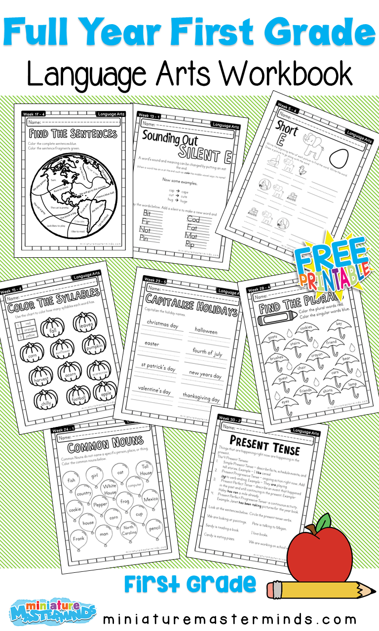 First Grade Language Arts Full Year Work Book Miniature Masterminds