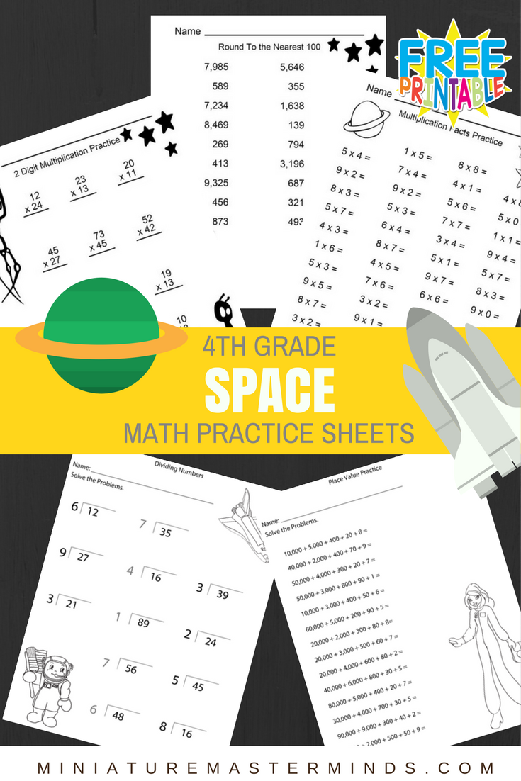4th Grade Math Practice Sheets Space – Miniature Masterminds