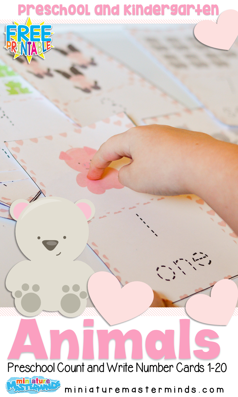 animals count and trace preschool cards – Miniature Masterminds